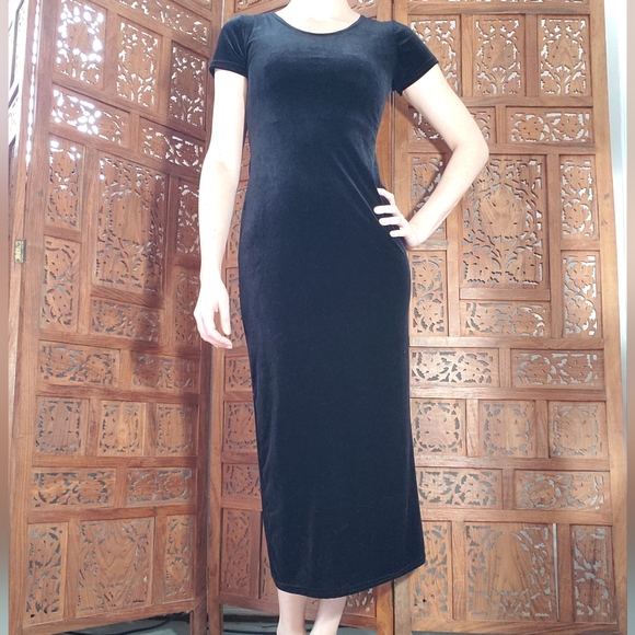 Divine | Dresses | Vintage Black Velvet 9s Divine Brand Maxi Dress ...